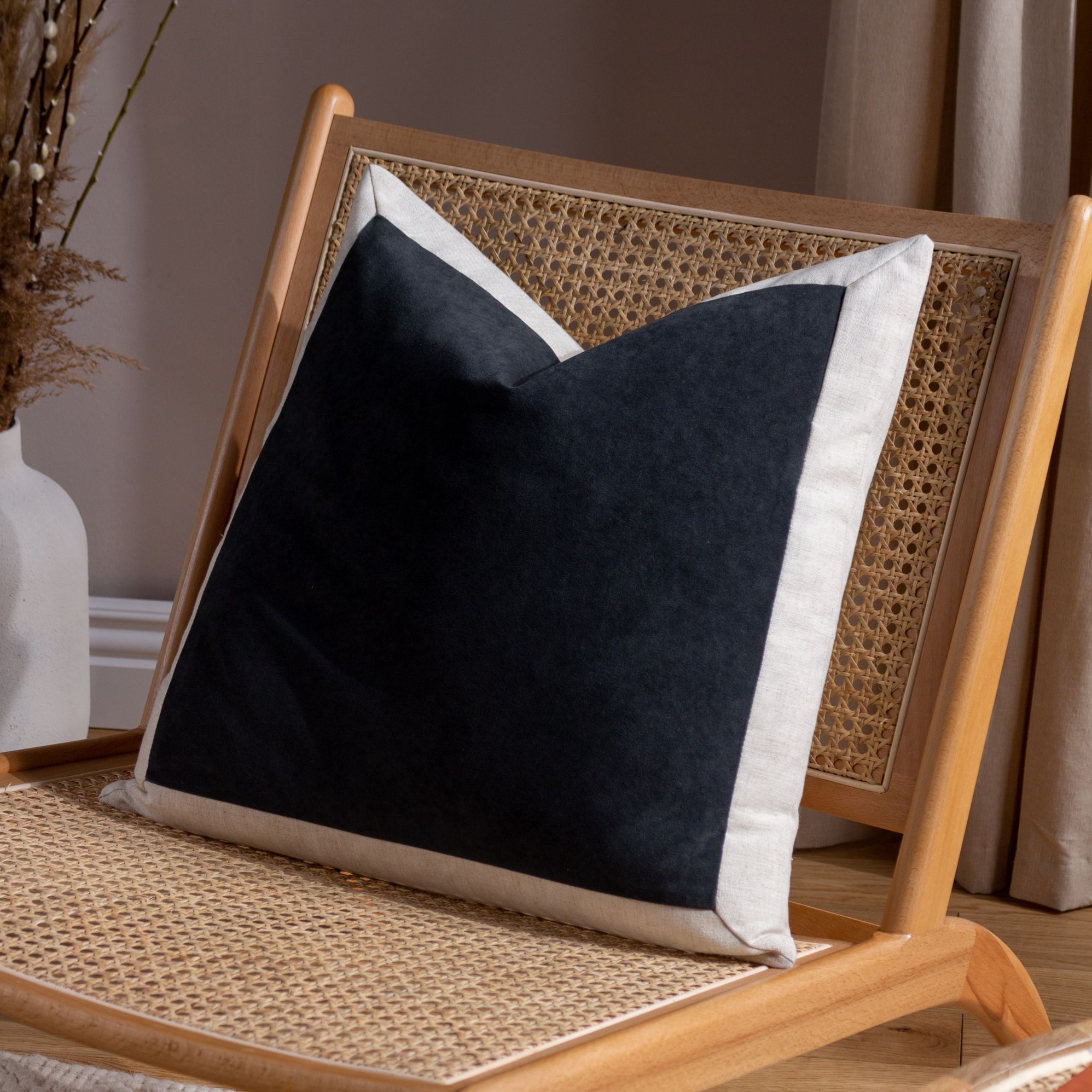 Linen Velvet Cushion | Cushions | Feather & Black