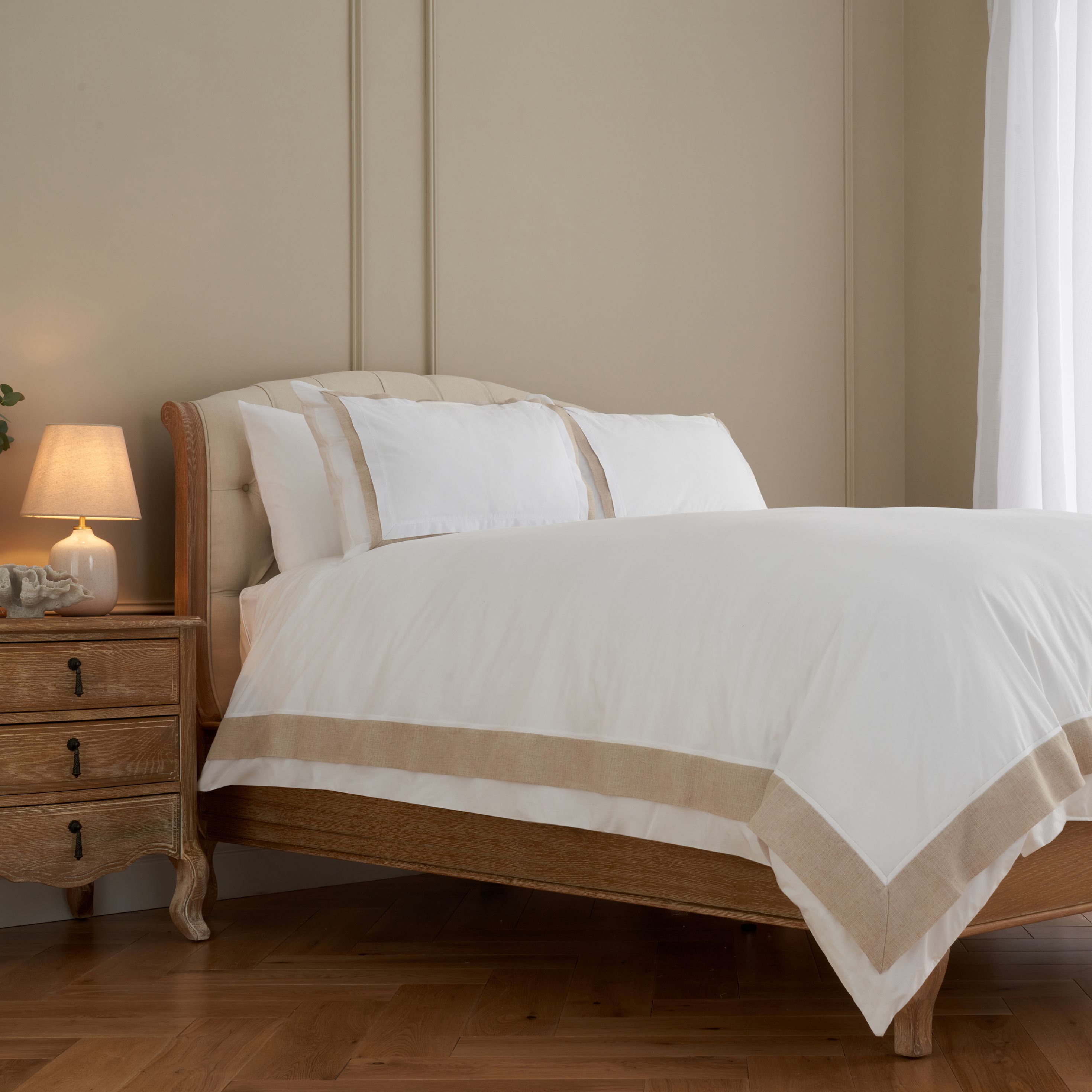 Natural Collection Linen Border Duvet Cover, Natural, Super King | Duvet Covers | Feather & Black