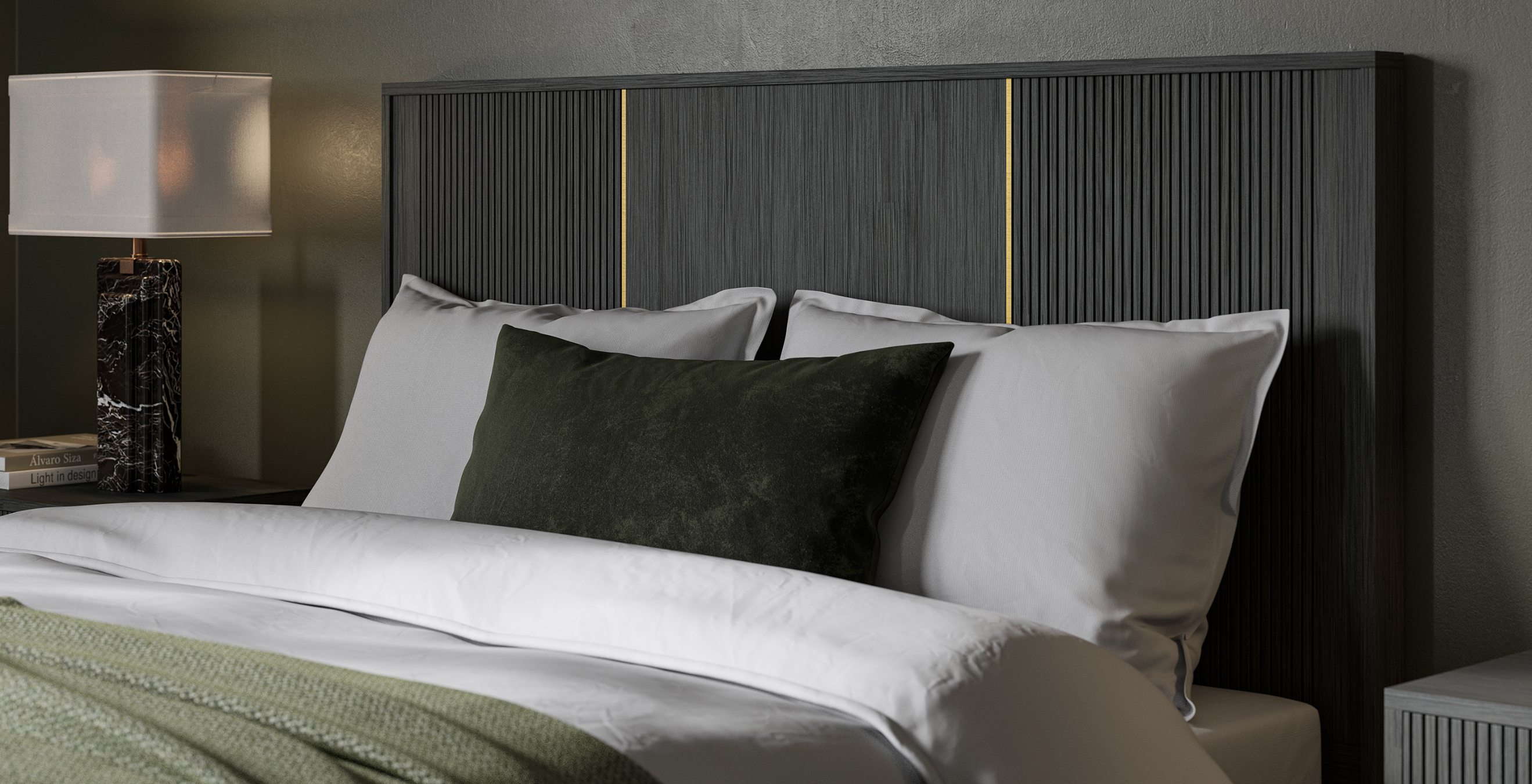 Camber Bed | Luxury Wooden Bed | Feather & Black