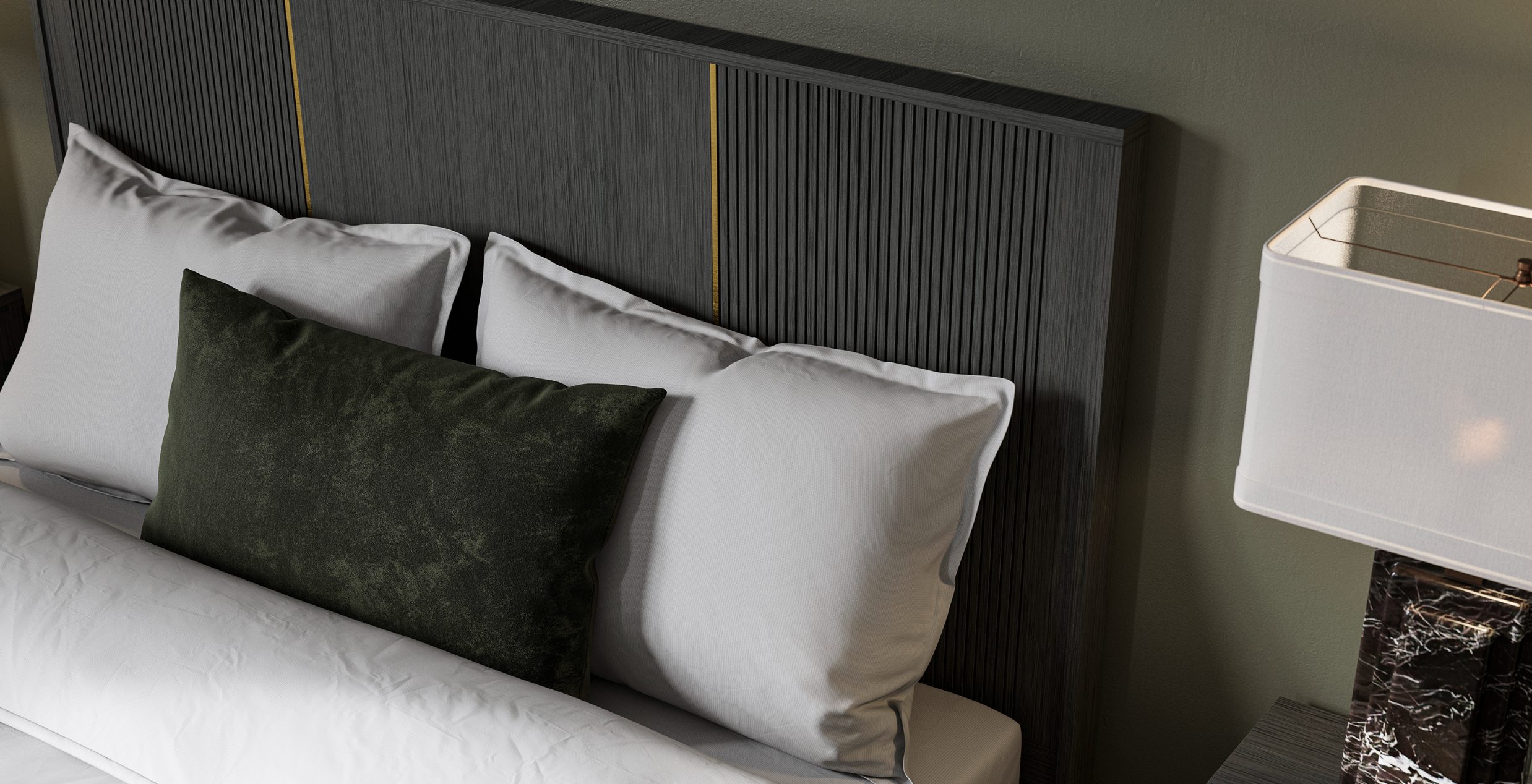 Camber Bed | Luxury Wooden Bed | Feather & Black