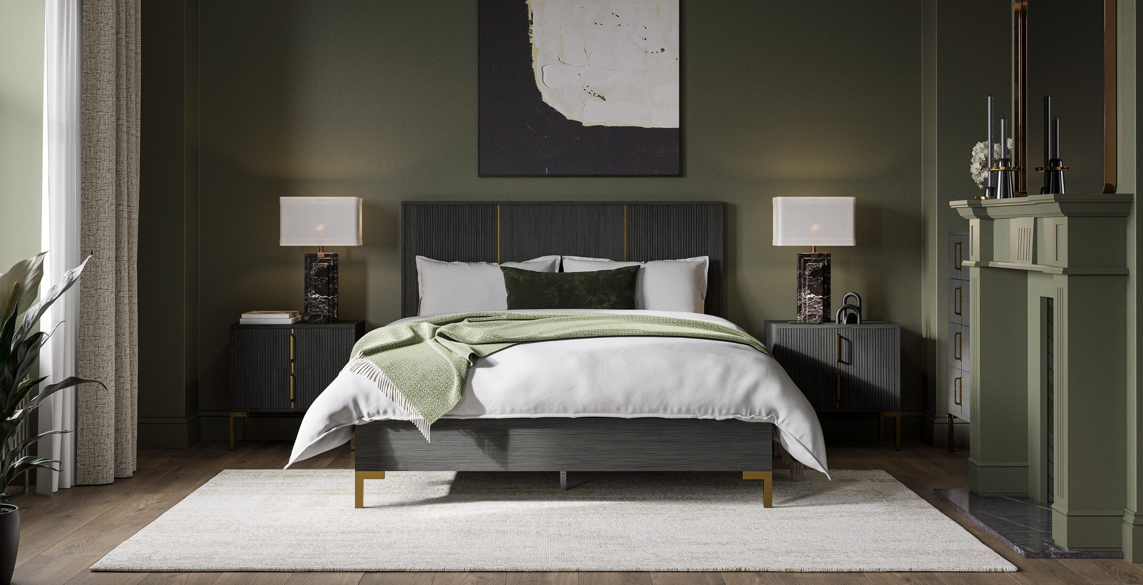 Camber Bed | Luxury Wooden Bed | Feather & Black
