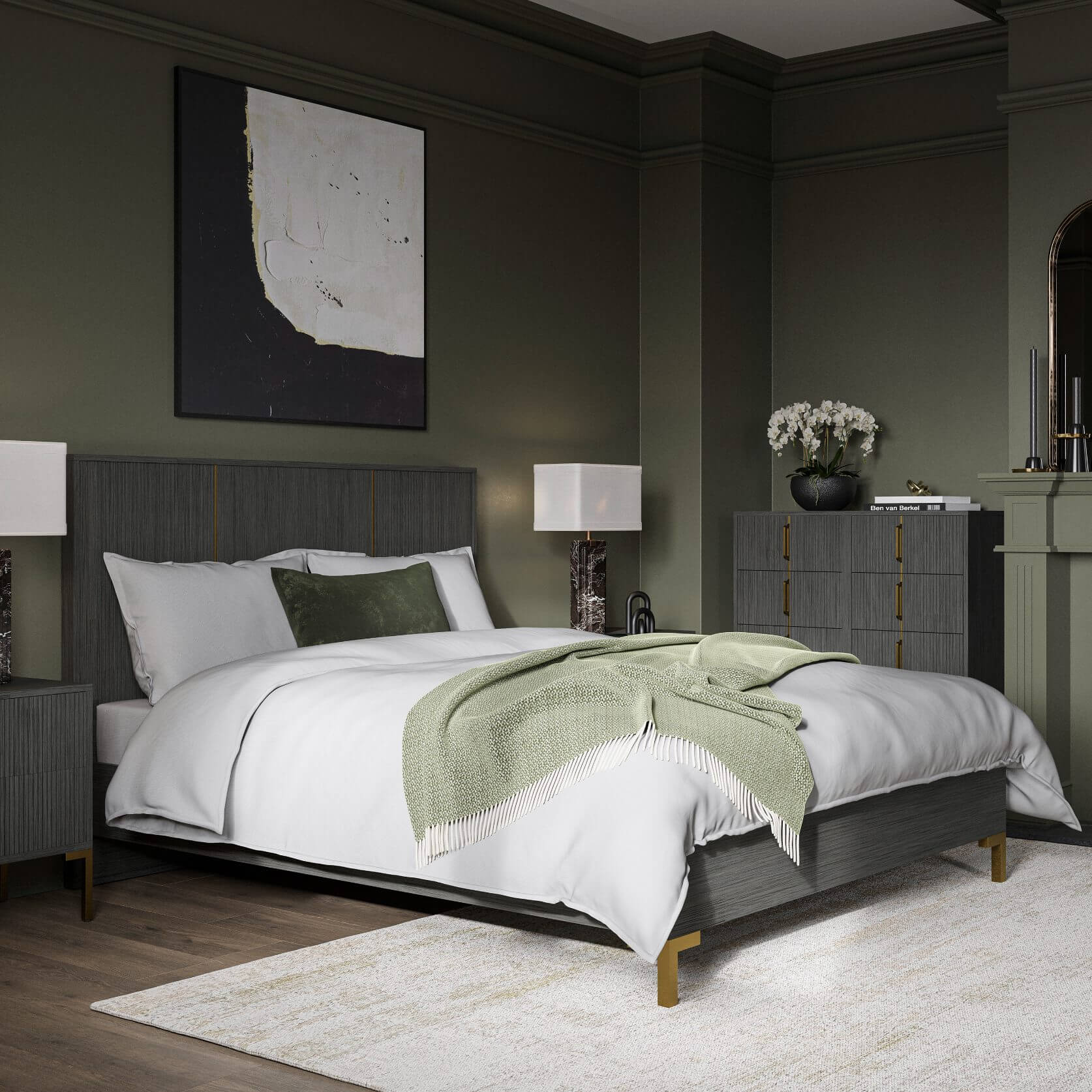 Camber Bed | Luxury Wooden Bed | Feather & Black