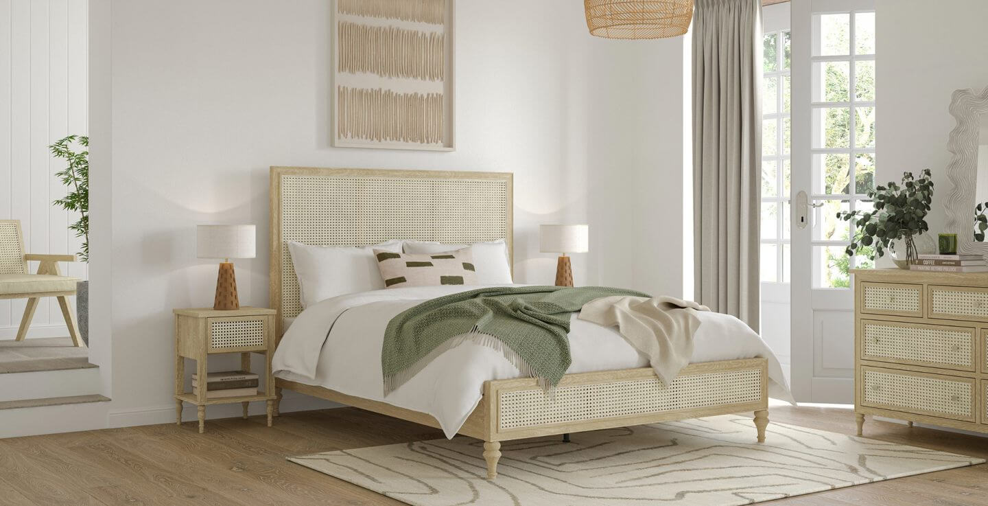 Rattan Bed | Vintage Rattan Bed | Feather & Black